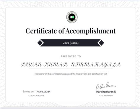 Pawan Kumar Nimmakayala On Linkedin Java Programming Certification Hackerrank