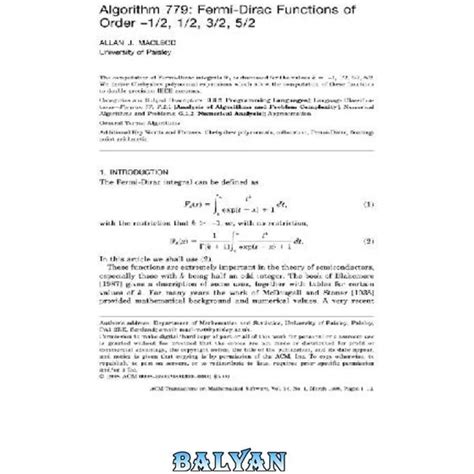 خرید و قیمت دانلود کتاب Algorithm 779 Fermi Dirac Functions Of Orders