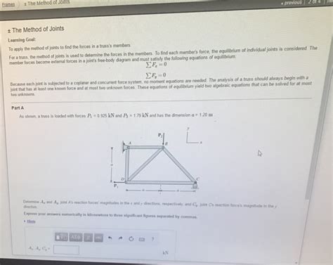 solved the method of joints previous 2 of 4 he frames ± the