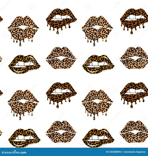 Kissing And Biting Lips With Leopard Print Collection Dripping Paint