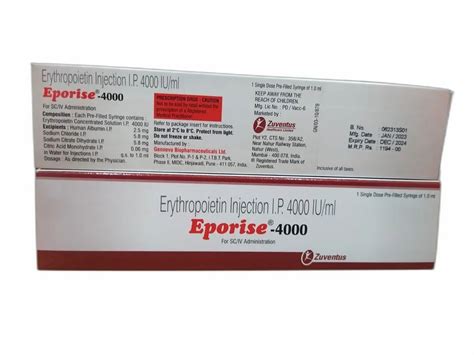 Erythropoietin Injection 4000 Iu Prescription At Rs 350 Piece In Kolkata