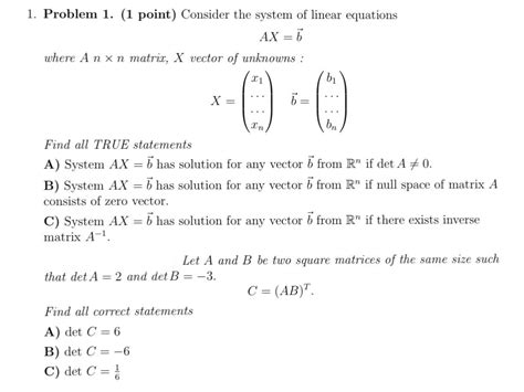 solved 1 problem 1 1 point consider the system of linear