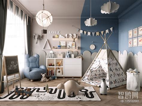 北欧儿童房活动室3d模型下载 3dmax北欧儿童房活动室模型编号175102001 智鸥网