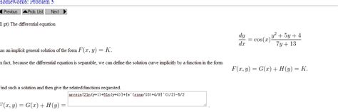Solved The Differential Equation Has An Implicit General