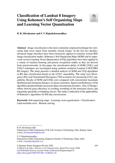 Pdf Classification Of Landsat 8 Imagery Using Kohonens Self