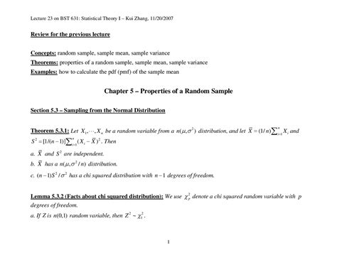 Properties Of Random Sample Mean And Variances In Statistical Theory