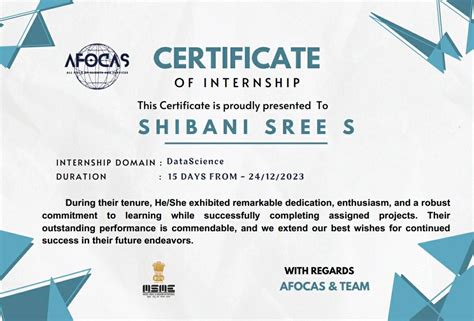 Shibani Sree On Linkedin Datascienceinternship Careeradvancement Afocas