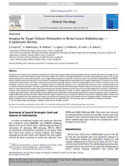 Pdf Imaging For Target Volume Delineation In Rectal Cancer Radiotherapy — A Systematic Review