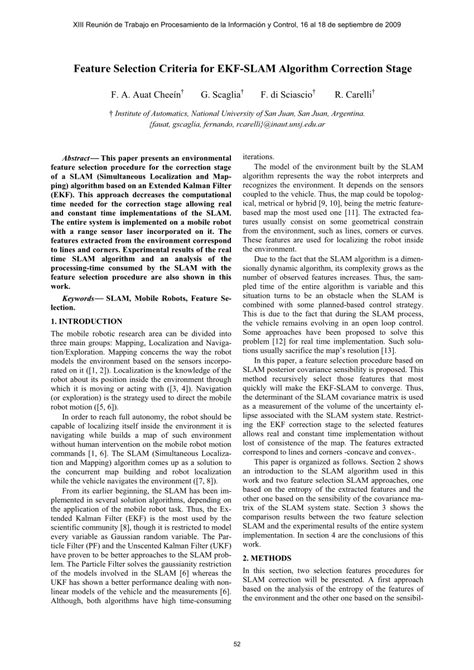 Pdf Feature Selection Criteria For Ekf Slam Algorithm Correction Stage