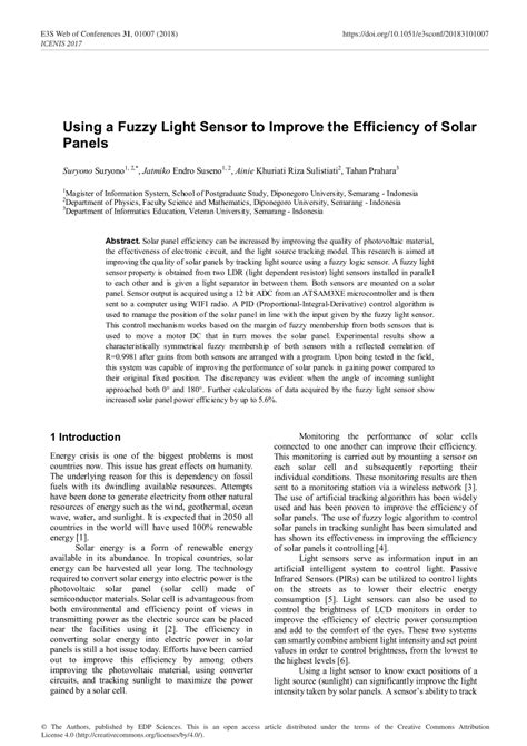 PDF Using A Fuzzy Light Sensor To Improve The Efficiency Of Solar Panels