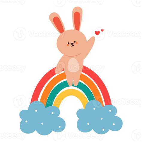 Cute Cartoon Happy Bunny With Rainbow 24124673 Png