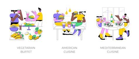 식당에서 식사하는 고립된 만화 터 일러스트레이션 프리미엄 벡터