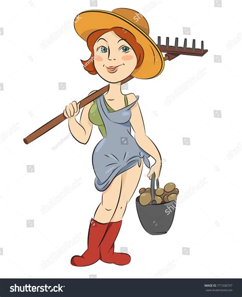 Farmer Girl Cartoon Hand Drawn Image Stock Illustration 771206737