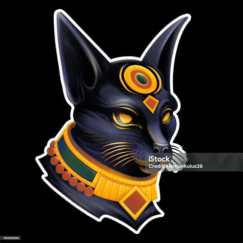 이집트 여신 Bastet은 디지털 에어 브러싱 스타일의 검은 고양이 형태로 나타납니다 가공의 인물에 대한 스톡 벡터 아트 및 기타 이미지 가공의 인물 거친 필름 효과