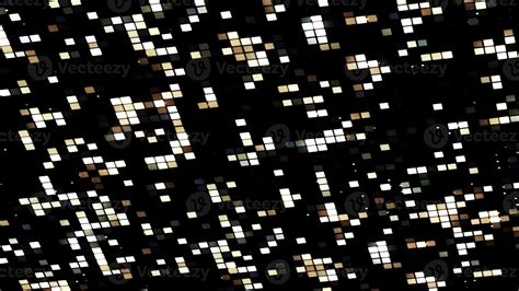 Abstract Field Of Blinking Rows Of Tiny Squares On A Black Background Motion Small Particles