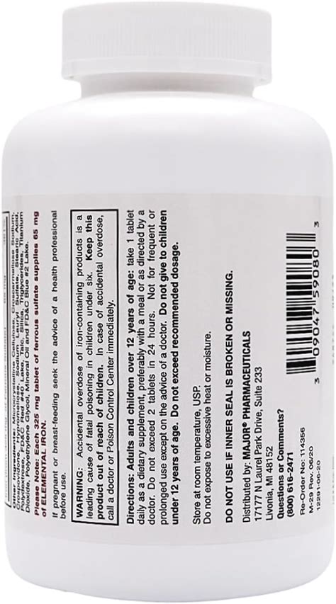 Major Ferosul Tabletas De Sulfato Ferroso De 325 Mg Con 65 Mg De