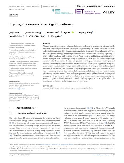 Pdf Hydrogen‐powered Smart Grid Resilience