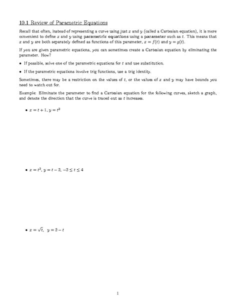 Review Of Parametric Equations And Calculus With Parametric Curves 10