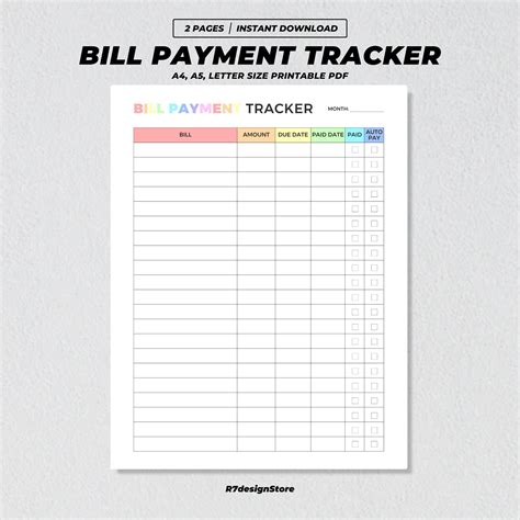 Bill Payment Tracker Printable Monthly Bill Payment Checklist Expense