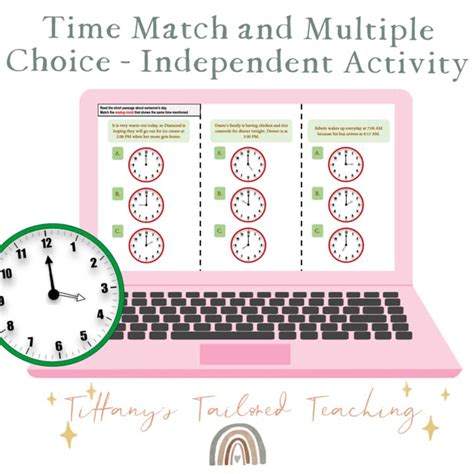 Analog Clock Time Match And Multiple Choice Independent Activity