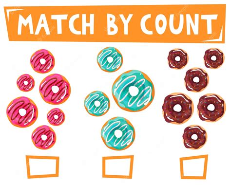 숫자 자료를 배우는 아이들 다른 과목을 가진 미취학 아동을 위한 교육 게임 만화 벡터 일러스트 도넛 프리미엄 벡터