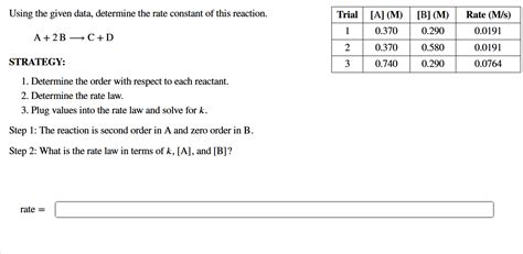 Solved Using The Given Data Determine The Rate Constant Of Chegg
