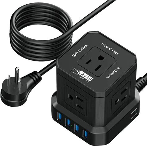 Uncaged Ergonomics Cube USB Power Strip With Surge PC BLACK B H