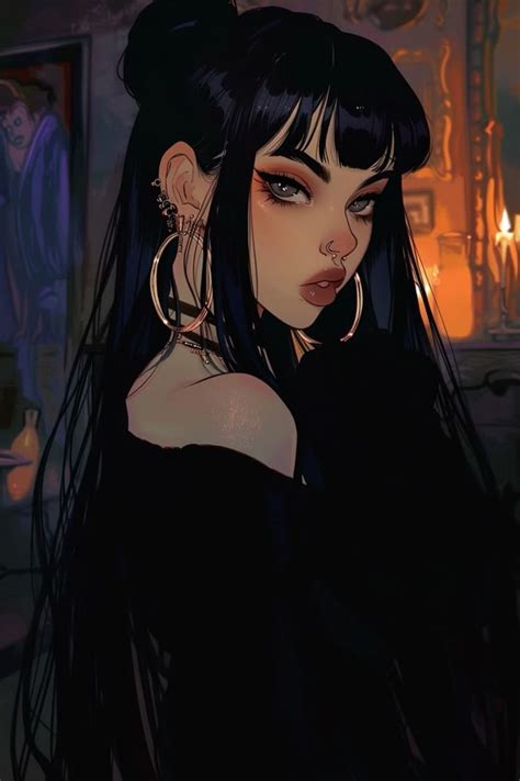 Арт девушка с черными волосами миджорни Рисунки девушки Изображение дракона Фейс арт