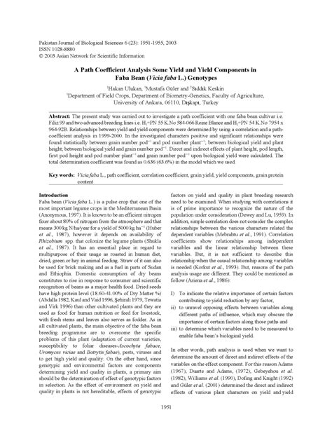 Pdf A Path Coefficient Analysis Some Yield And Yield Components In Faba Bean Vicia Faba L