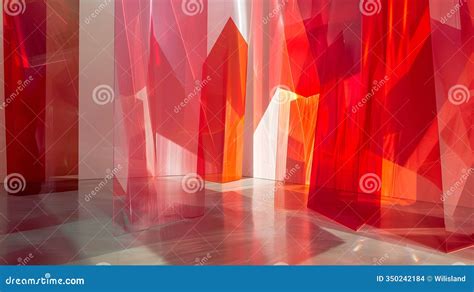 Abstract Installation Featuring Translucent Red Structures Creating An Immersive Space Stock