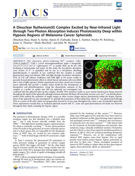 Pdf A Dinuclear Rutheniumii Complex Excited By Near Infrared Light