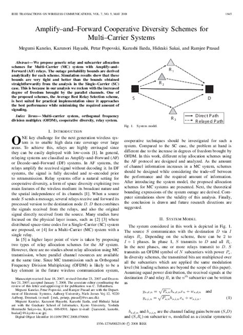 Pdf Amplify And Forward Cooperative Diversity Schemes For Multi Carrier Systems