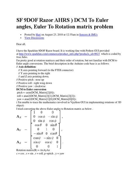 Sf 9dof Razor Ahrs Dcm To Euler Angles Euler To Rotation Matrix Problem