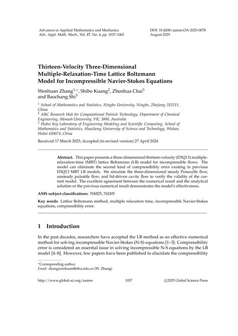 Global Science Press Thirteen Velocity Three Dimensional Multiple