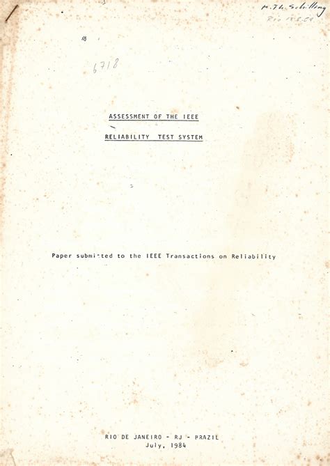 PDF ASSESSMENT OF THE 1979 IEEE RELIABILITY TEST SYSTEM Submitted To The IEEE Trans On