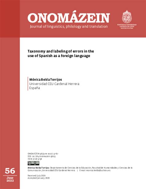 Pdf Taxonomy And Labeling Of Errors In The Use Of Spanish As A