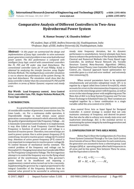 Comparative Analysis Of Different Controllers In Two Area Hydrothermal Power System Pdf