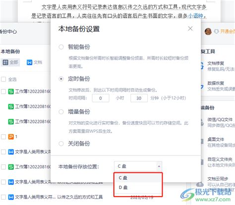 wps文档如何设置备份文件存放位置 wps文档更改备份文件保存路径的方法 极光下载站