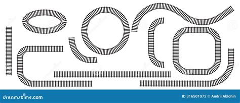 Set Of Railroad Segments Rail Road Elements Top View Stock Vector