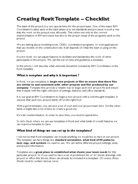 Revit Template Checklist Pdf Autodesk Revit Building