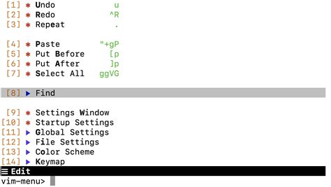vim menu a plugin providing a console interface to vim s built in menu