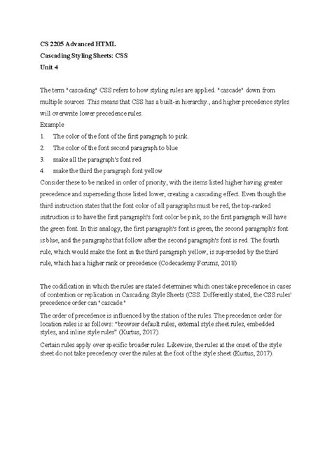 Cs 2205 Discussion Post Unit 4 Cs 2205 Advanced Html Cascading