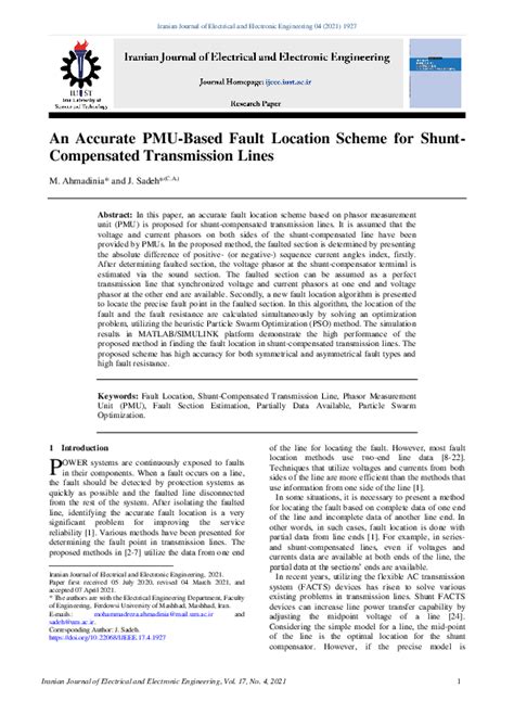 Pdf An Accurate Pmu Based Fault Location Scheme For Shunt Compensated