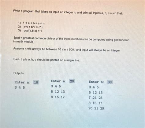 Solved Write A Program That Takes As Input An Integer N And