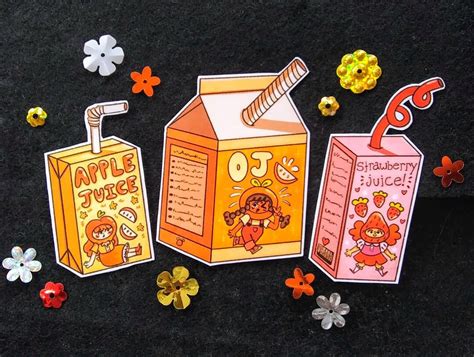 Small Cute Juice Box Girls Waterproof Stickers Orange Juice Apple