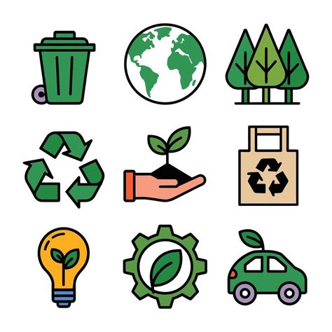 Eco Friendly Icons Set With Recycling And Sustainability Symbols