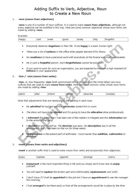 Adding Suffix To Create Noun ESL Worksheet By Cyberosc