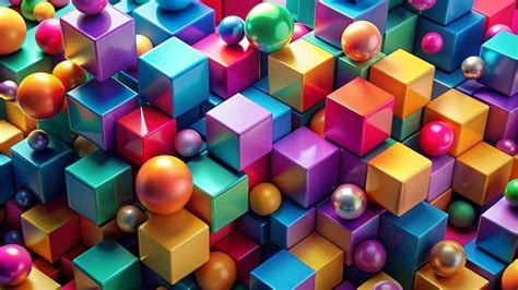 Abstract 3d Colorful Cubes And Spheres Pattern Premium Ai Generated Image