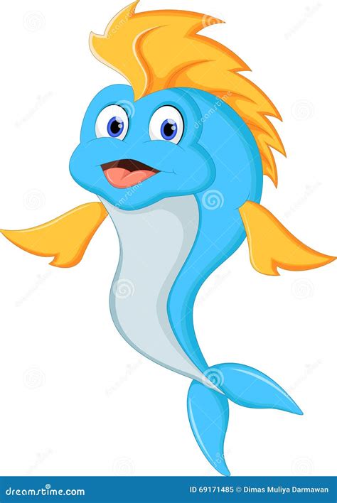 Peixes Engraçados Do Azul Dos Desenhos Animados Ilustração Stock Ilustração De Oceano Isolado