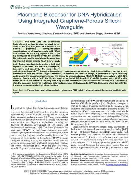 Pdf Plasmonic Biosensor For Dna Hybridization Using Integrated